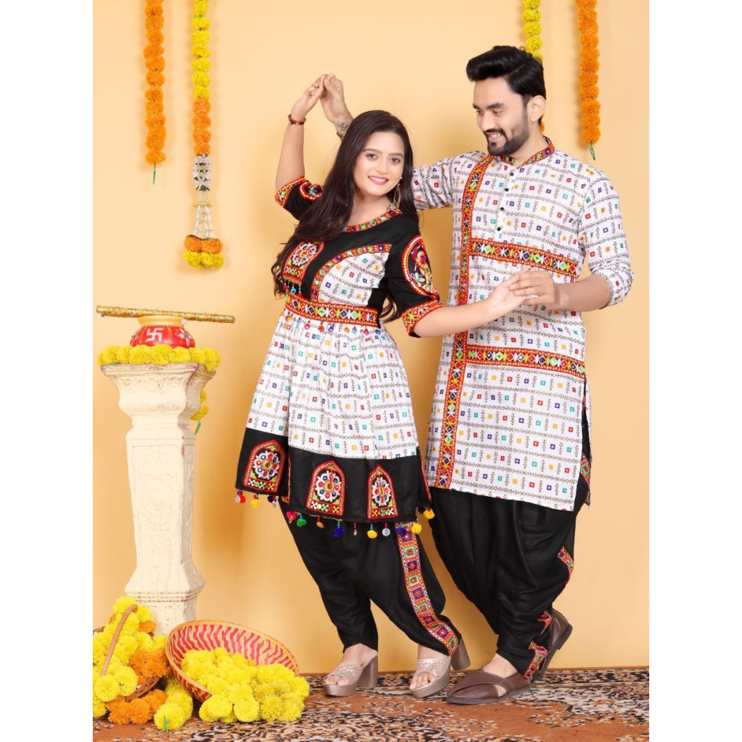Navratri Traditional Indian White Couple Wear Same Matching Outfits Se ...