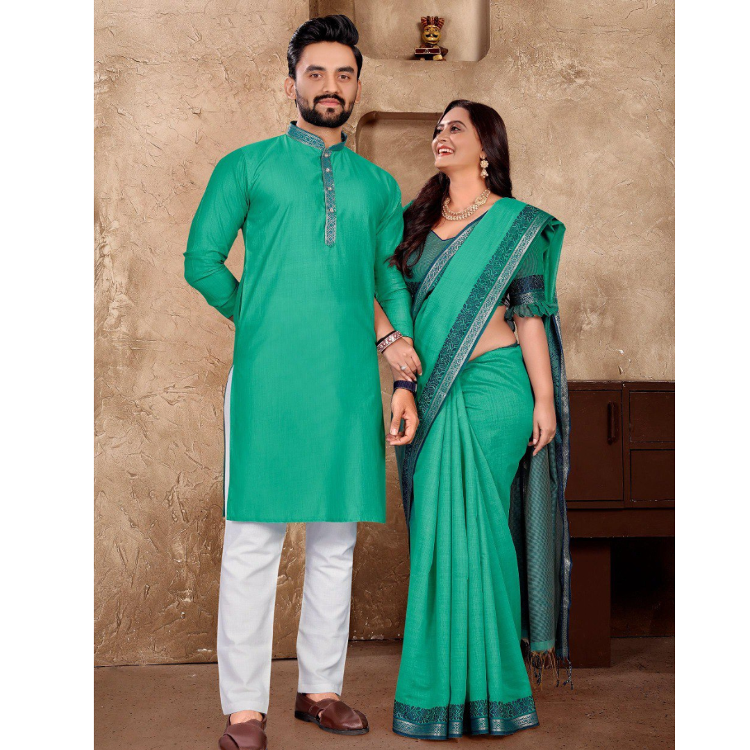 Traditional Couples Wear Men's Kurta Pant and Women's Saree – mahezon